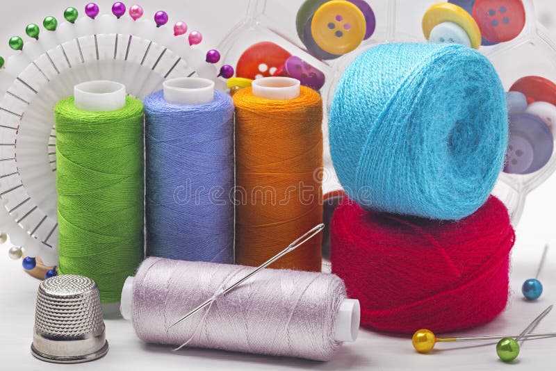 Sewing Kit. Colored Thread Spools and Sewing Needles Stock Photo ...