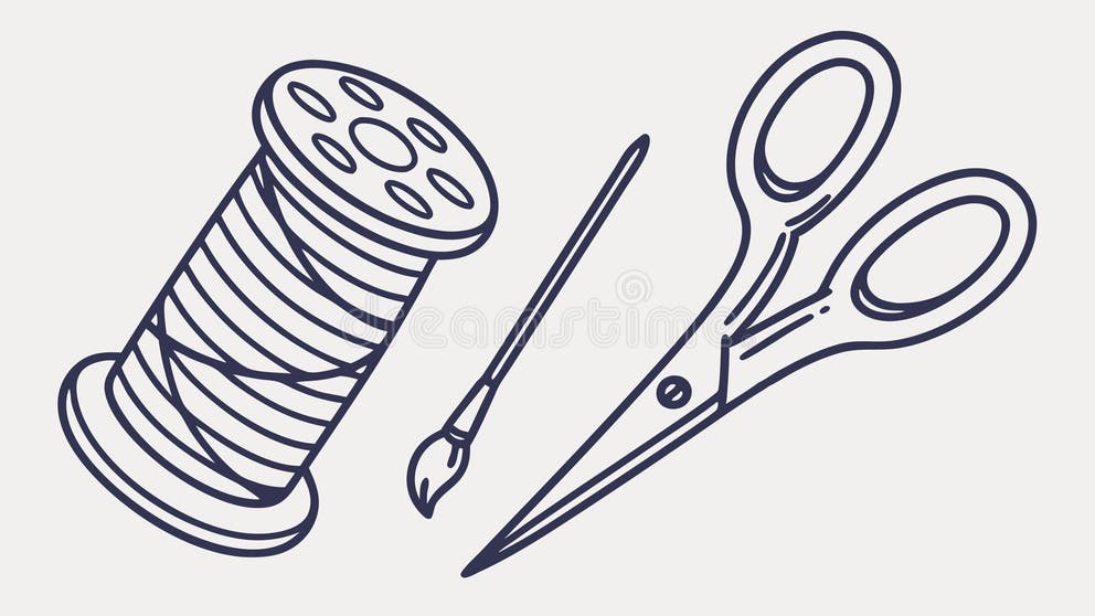 Sewing Kit Essentials, Thread Spool, Scissors, and Needles, Vector Design Generative AI Stock ...
