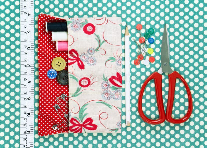 Sewing Kit on Fabric Background Stock Image - Image of handmade ...