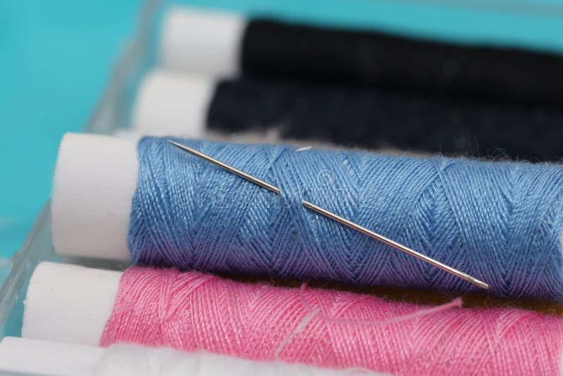 Sewing kit on the fabric stock photo. Image of string - 66647210