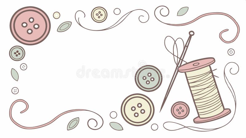 Sewing Kit Frame, Buttons and Thread, and Crafting Border Design Vector ...