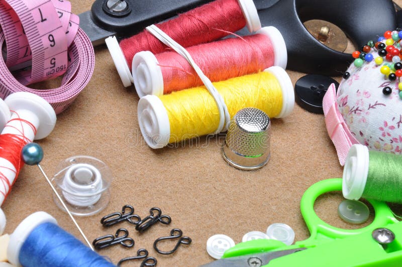 Tailors Tools, Darning-ball Crochet on Wooden Texture Stock Photo ...