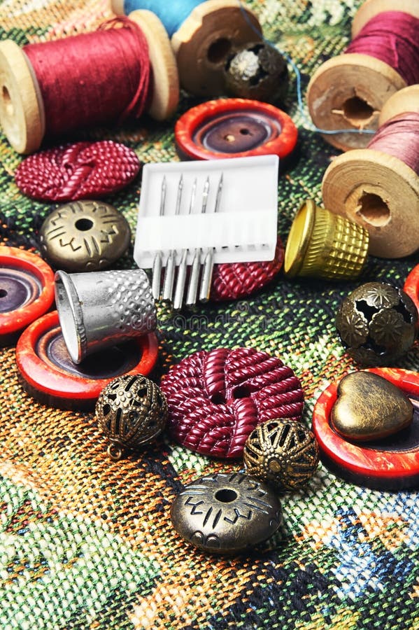 Sewing Kit of Thread,buttons and Needles Stock Image - Image of ...