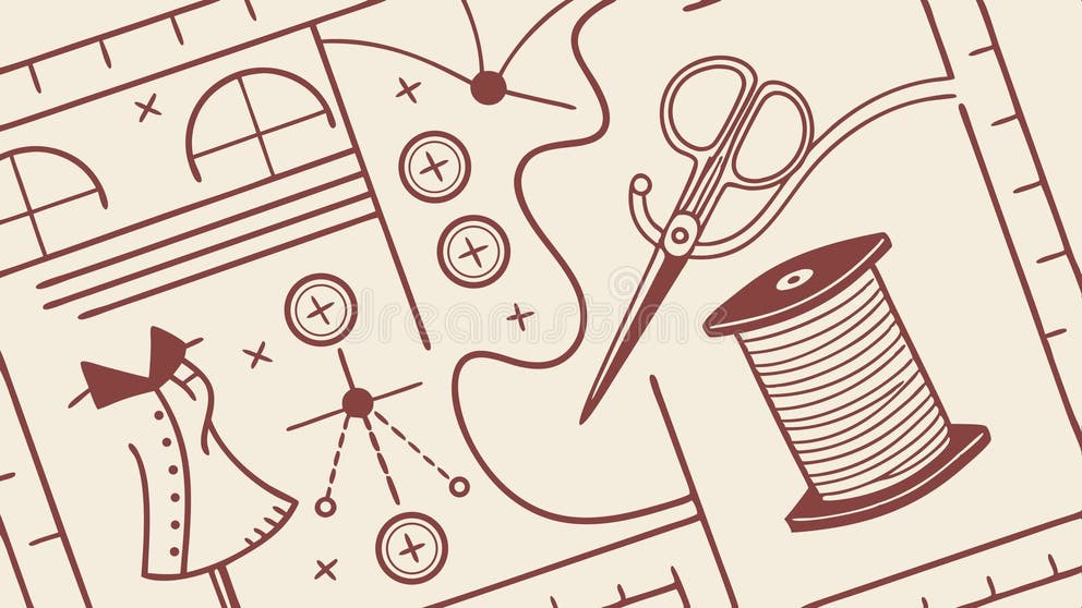 Sewing Kit and Tools, Crafting Hobby Needlework Design Vector Design ...