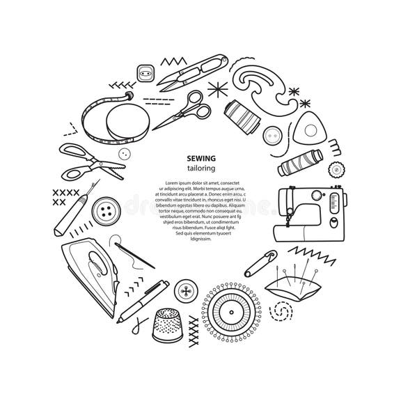 Sewing Kit Vector Round Frame Stock Vector - Illustration of drawn ...