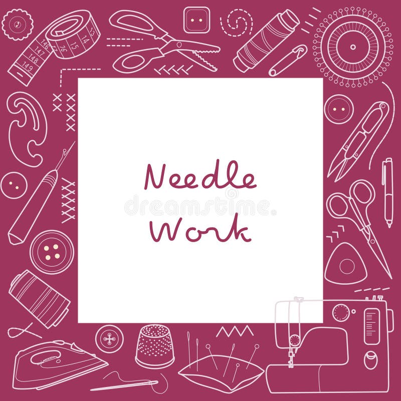 Sewing Kit Vector Square Frame Stock Vector - Illustration of hand ...