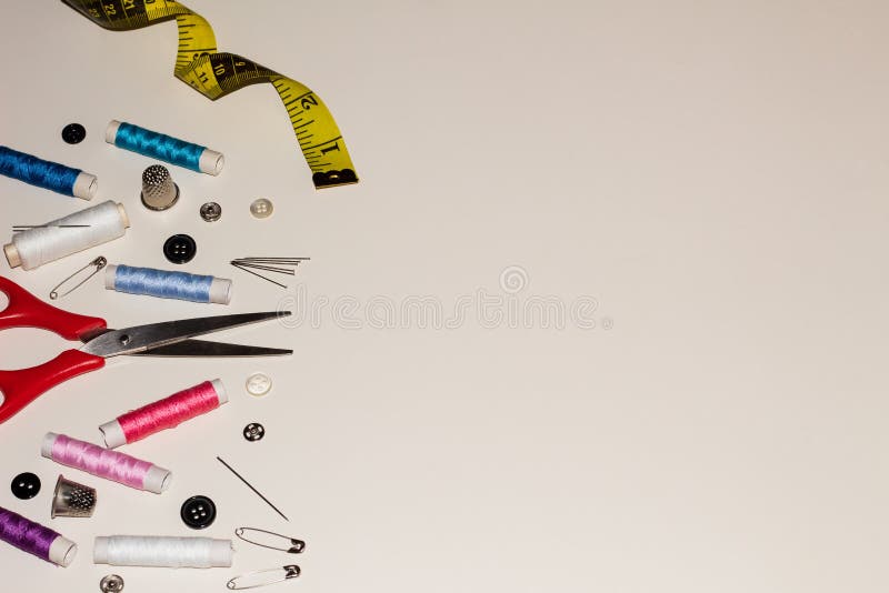 Sewing Kit on White Background. Lots of Color with Copy Writing. Stock ...