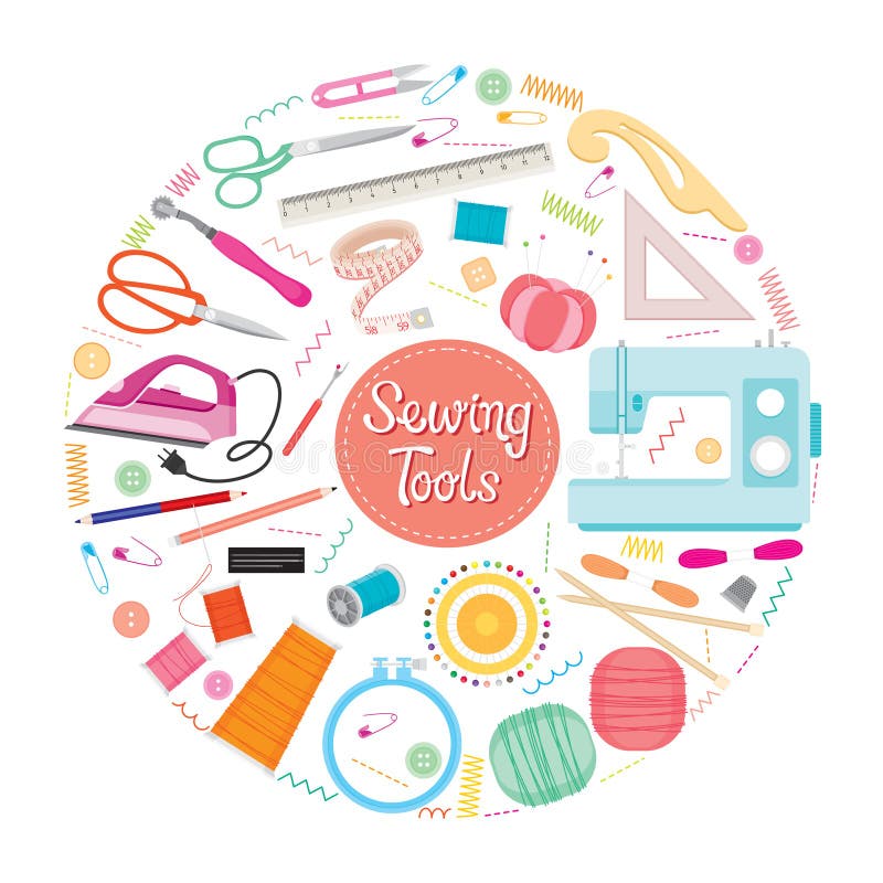 Sewing Kits Icons Set on Circle Frame Stock Vector - Illustration of ...