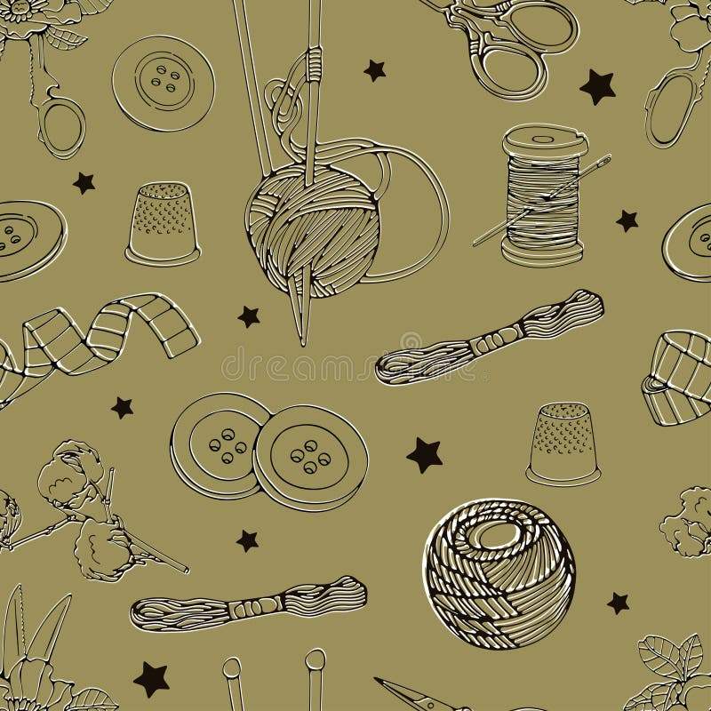 Sewing and Knitting Seamless Pattern in Vector Stock Photo - Image of ...