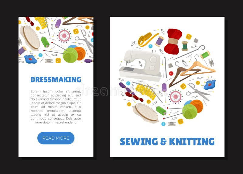 Sewing and Knitting Workshop Banner Design with Equipment Vector ...