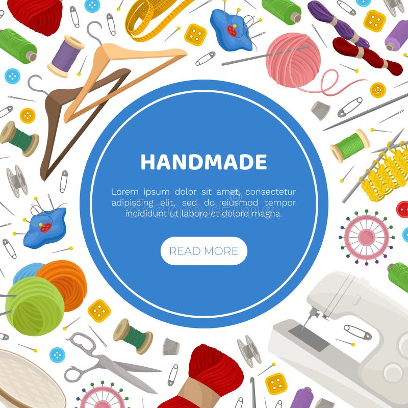 Sewing and Knitting Workshop Banner Design with Equipment Vector ...