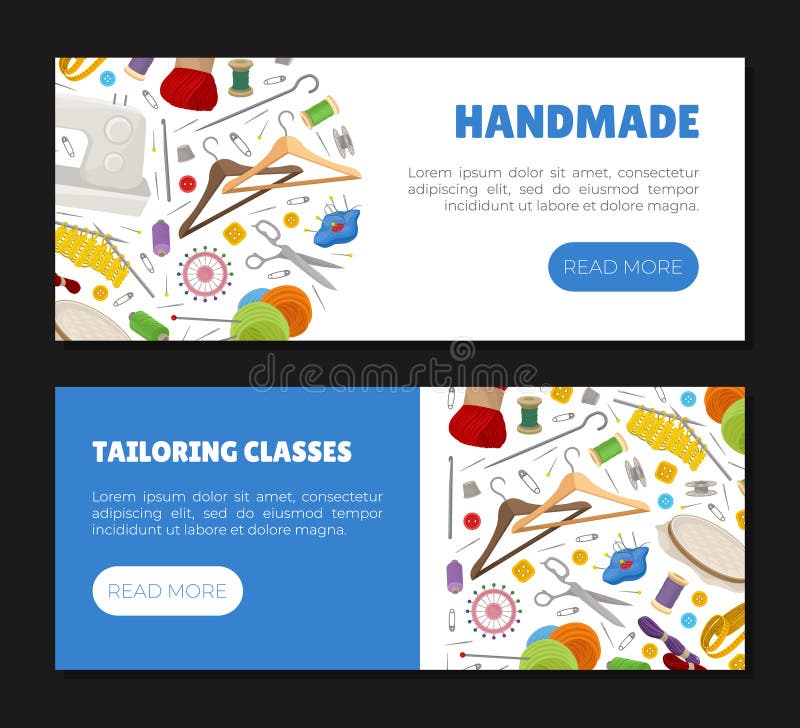 Sewing and Knitting Workshop Banner Design with Equipment Vector ...