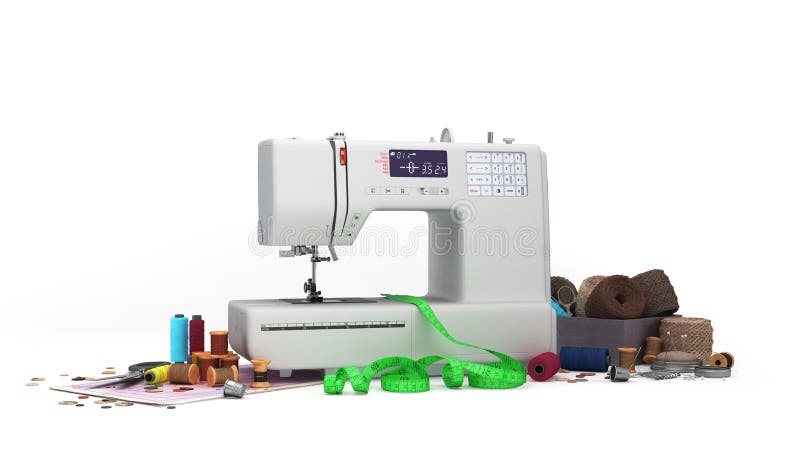 Sewing Machine and Accessories 3d Render Stock Illustration ...