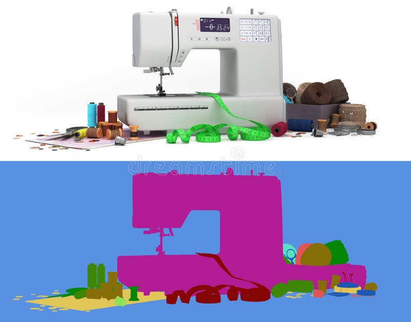 Sewing Machine and Accessories 3d Render on White with Alpha Stock ...