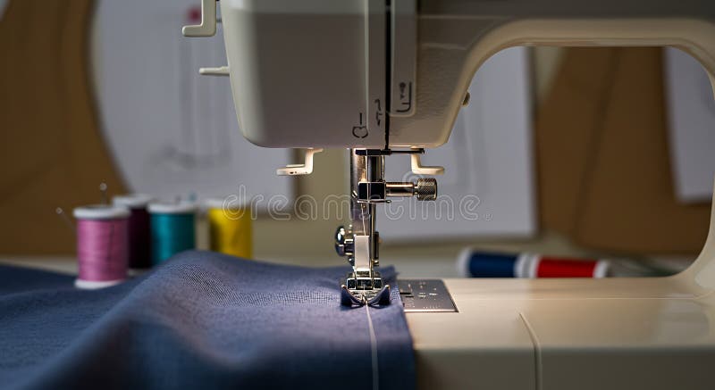 Sewing Machine in Action: Close-up of Precise Stitching, Serene Studio ...
