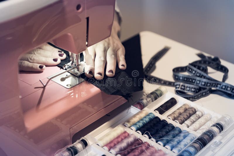 Sewing Machine with Colored Threads. Stock Image - Image of sewing ...