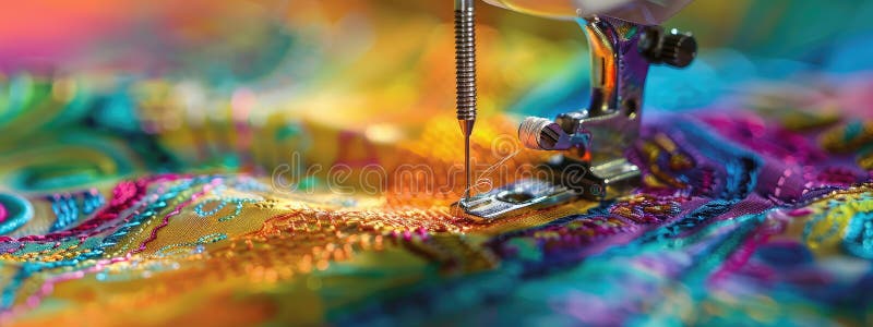 Sewing Machine and Colorful Fabric. Selective Focus Stock Illustration ...