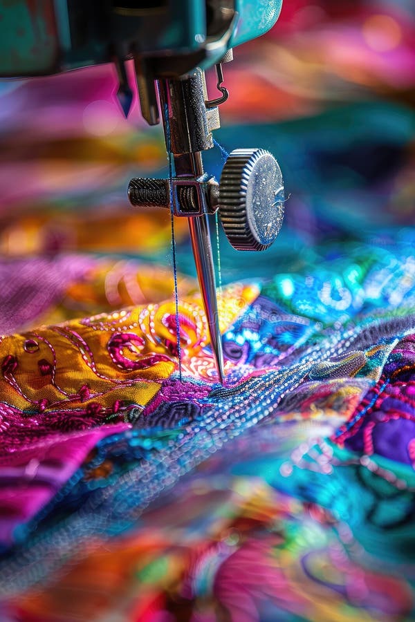 Sewing Machine and Colorful Fabric. Selective Focus Stock Illustration ...