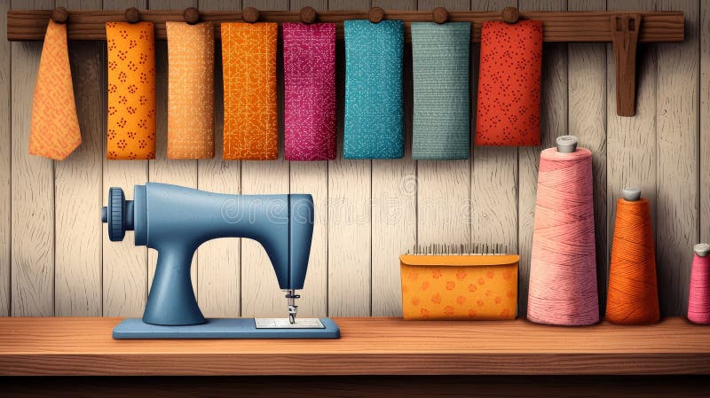 Sewing Machine with Colorful Threads Display Stock Illustration ...