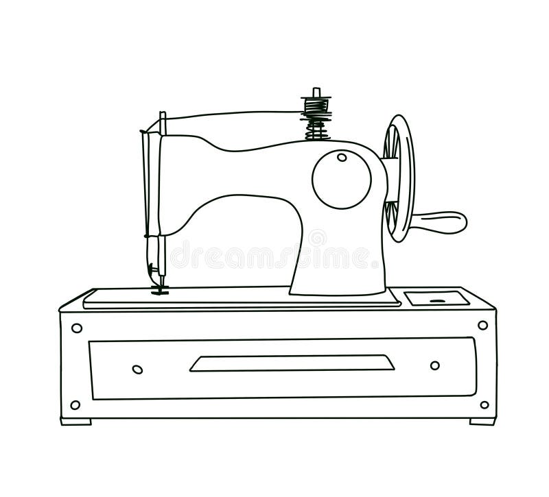 Sewing Machine in Continuous Line Art Doodle Style. Hand Drawing ...