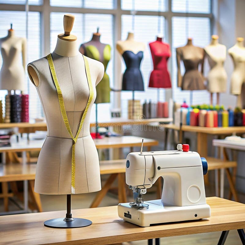Sewing Machine and Dressmaker S Dummy in a Fashion Design Studio Stock ...