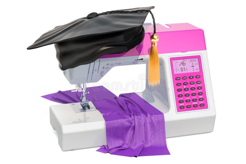 Sewing Machine with Graduation Cap. Sewing Courses Concept, 3D R Stock ...
