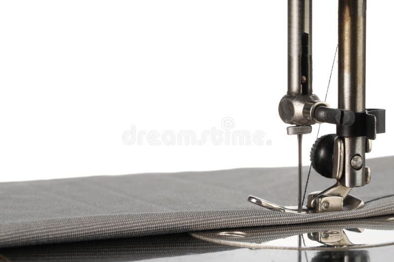 Sewing Machine with Grey Fabric Isolated on White Stock Image - Image ...