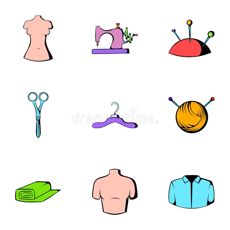 Sewing Machine Icons Set, Cartoon Style Stock Vector - Illustration of ...