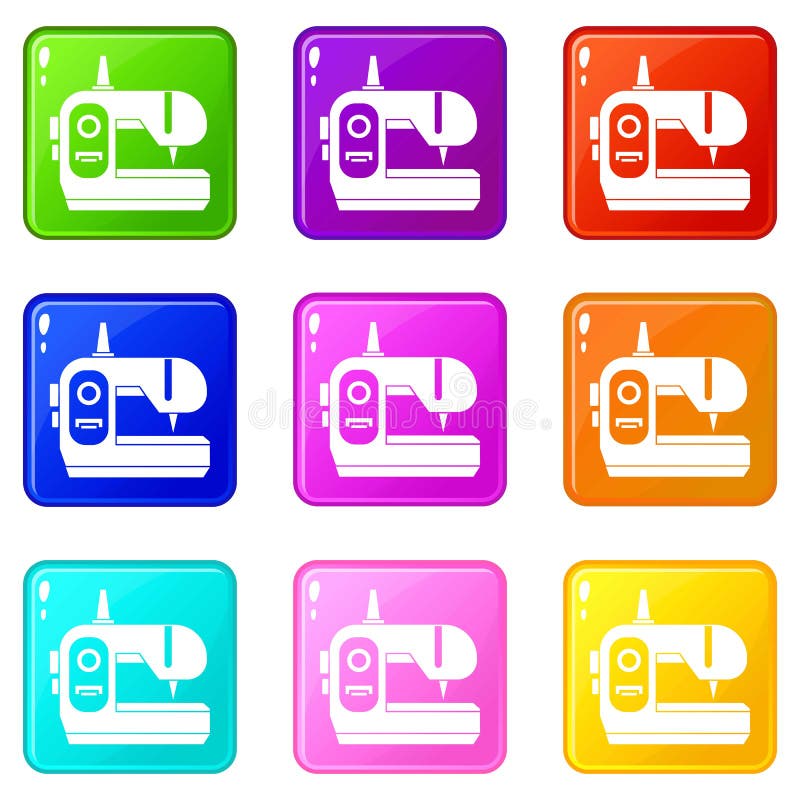 Sewing machine icons 9 set stock vector. Illustration of collection ...