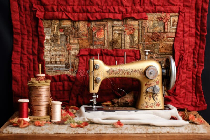 Sewing Machine with Intricate Embroidery Work in Progress Stock Photo ...