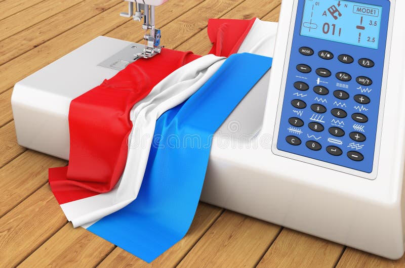 Sewing Machine with Luxembourgish Flag on the Wooden Table. 3D ...