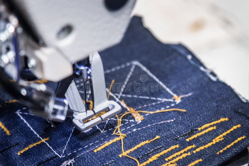 Sewing Machine Makes a Stitch on the Fabric Stock Image - Image of ...