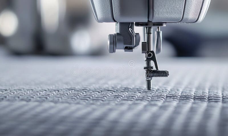 A Sewing Machine Needle is Precisely Stitching a Textured Fabric with ...