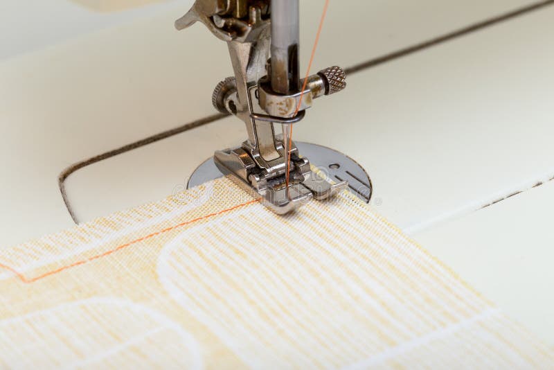Sewing Machine Needle Stitching Orange Thread on Cloth Stock Image ...
