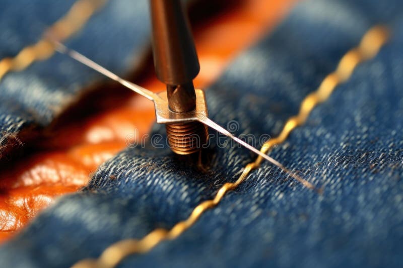 Sewing Machine Needles Piercing through Denim Fabric Stock Illustration ...