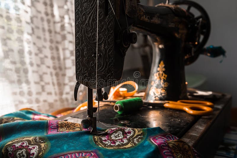 Sewing machine stock image. Image of hand, domestic, process - 97414935