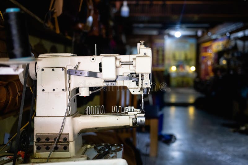 Sewing Machine in Original Workshop Close-up without People. Stock ...