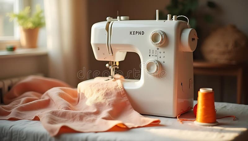 Sewing Machine and Peach Fabric in Soft Sunlight Stock Illustration ...