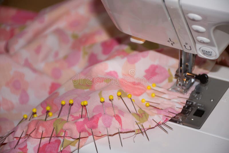 Sewing Machine Project Cloth with Pins Stock Image - Image of folded ...