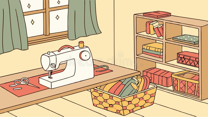 Sewing Machine and Sewing Room Interior, Crafting Hobby Space, Creative ...