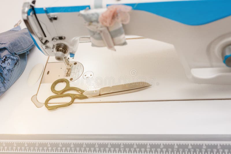 Sewing Machine and Scissors Stock Photo - Image of fashion, embroidery ...