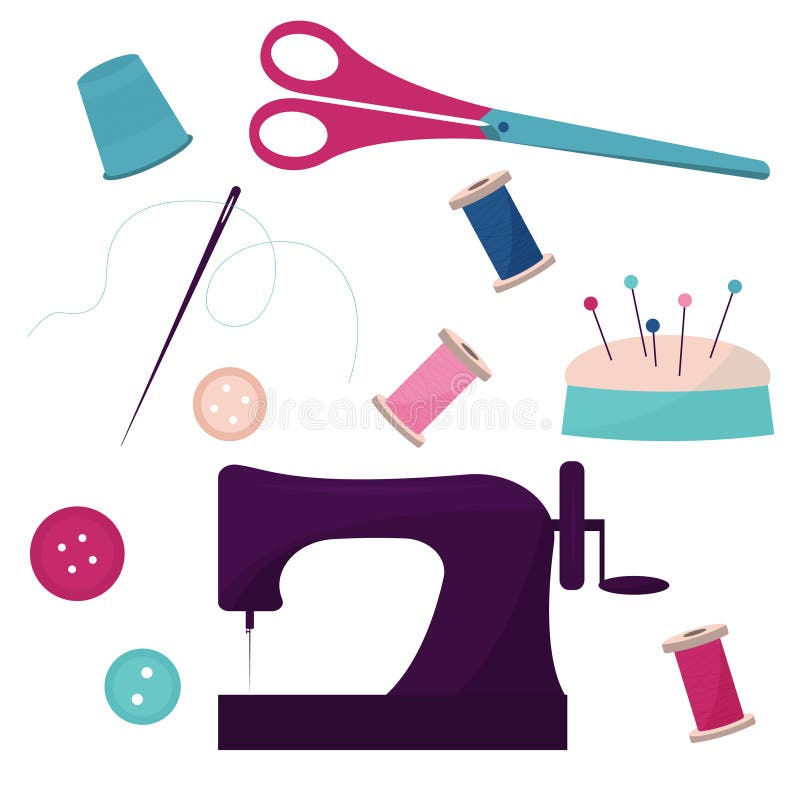 Colorful Set of Sewing Tools and Equipment Stock Vector - Illustration ...