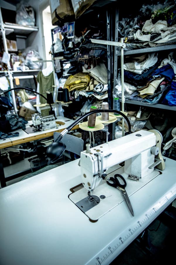 Sewing Machine Seen from Above, in a Tailoring Workshop. Stock Photo ...
