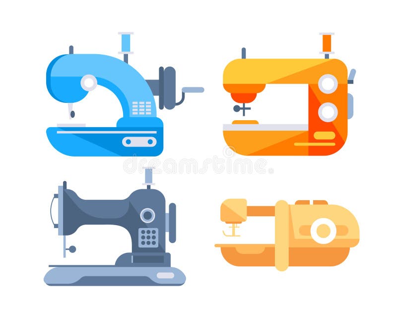 Sewing Machine Set. Mechanical Devices for Stitching Fabric Stock ...
