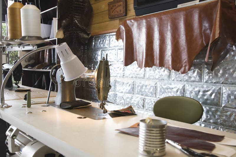 Sewing Machine in Shoemaker Workshop Stock Image - Image of group ...