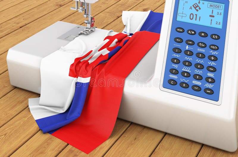 Sewing Machine with Slovak Flag on the Wooden Table. 3D Rendering Stock ...