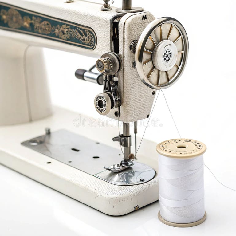 Sewing Machine with a Spool of Thread Isolated on White Background ...