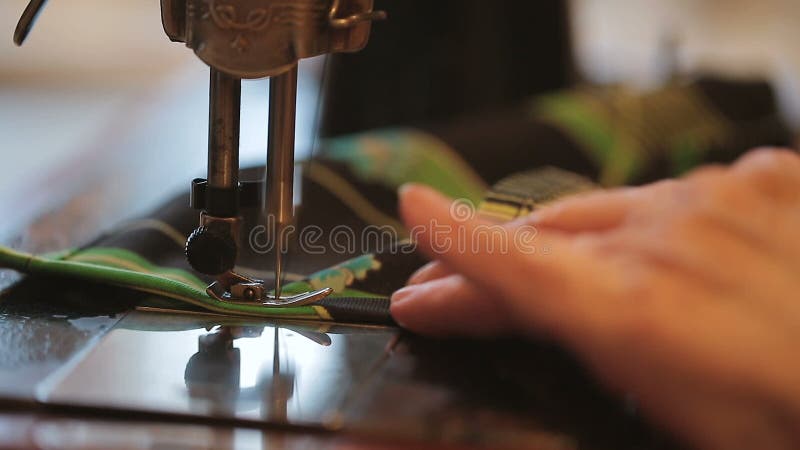Sewing Machine Stitch Fabric and Hand Controls the Process. Stock Video ...