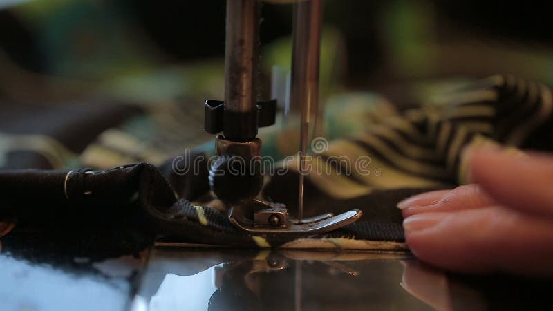 Sewing Machine Stitch Fabric and Hand Controls the Process. Stock Video ...