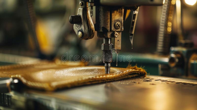 Sewing Machine Stitching Leather, Close Up Stock Image - Image of ...